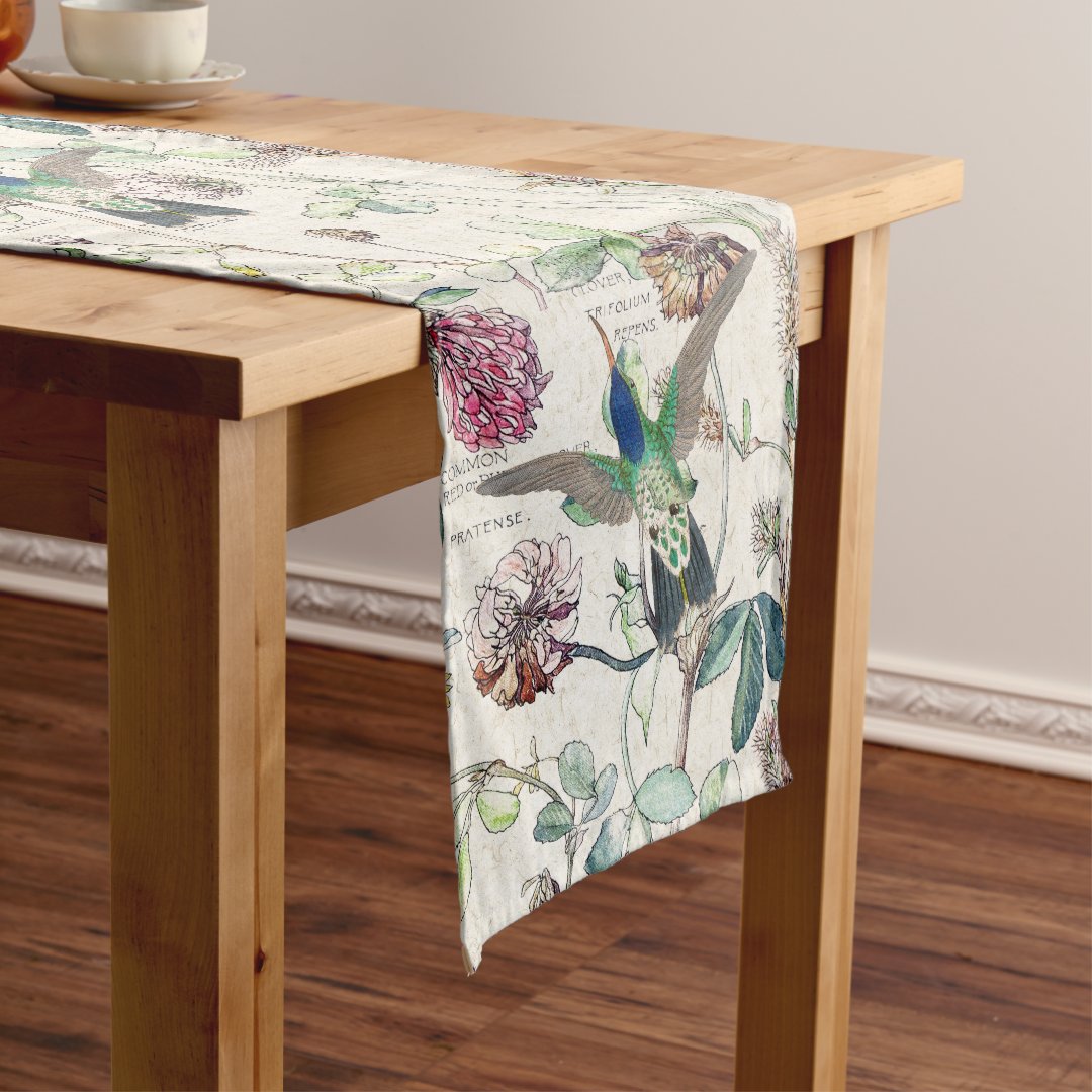 Hummingbird Birds Clover Flowers Table Runner | Zazzle