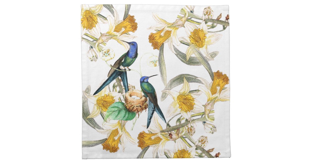 Hummingbird Birds Daffodil Flowers Cloth Napkins | Zazzle