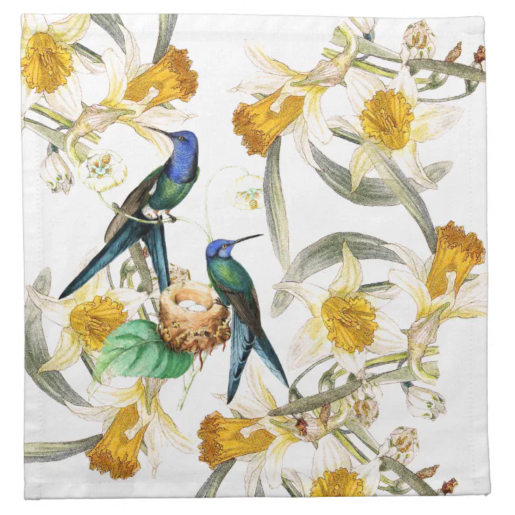Hummingbird Birds Daffodil Flowers Cloth Napkins | Zazzle