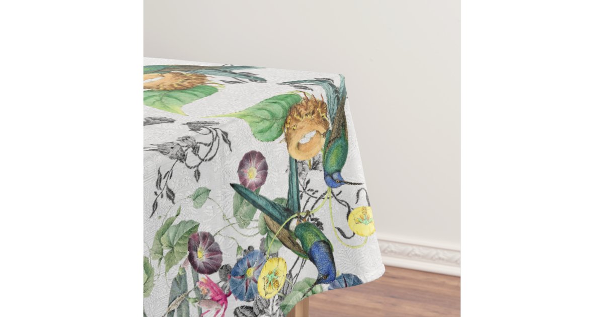 Hummingbird Birds Flower Garden Tablecloth | Zazzle