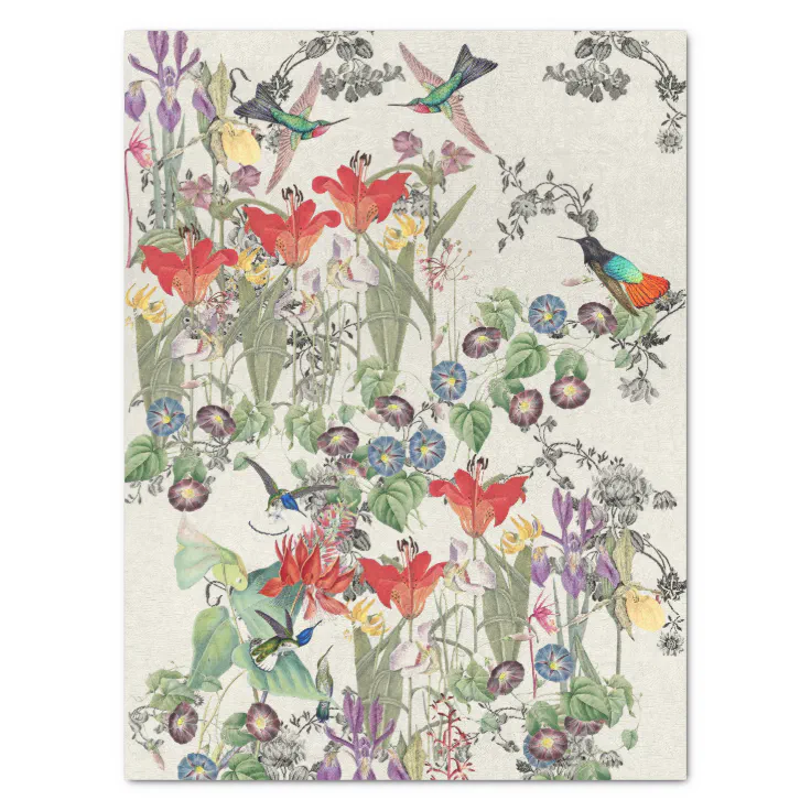 Hummingbird Birds Flower Garden Tissue Paper | Zazzle