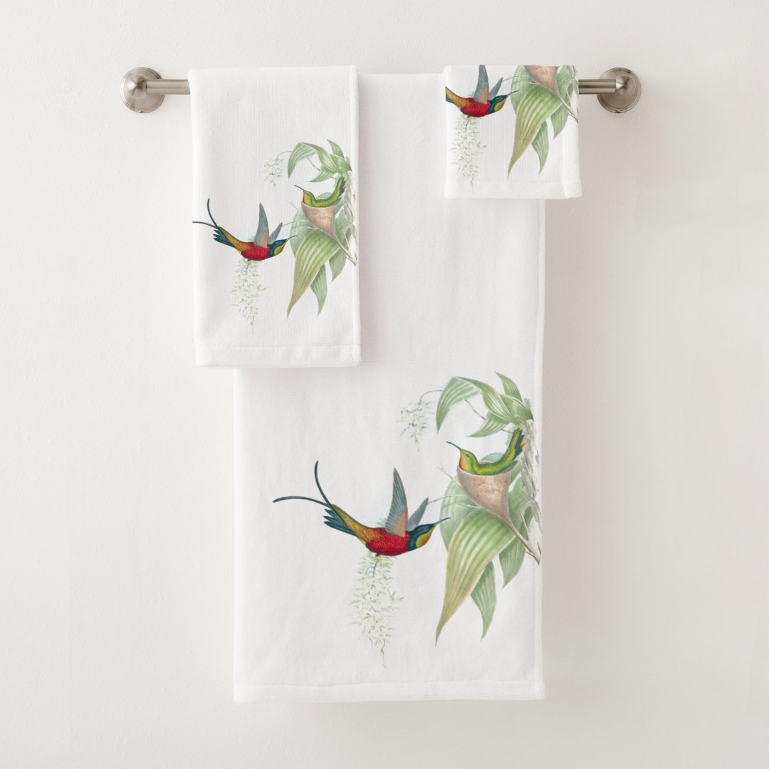 Hummingbird Birds Flowers Bath Towel Set | Zazzle