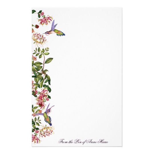Hummingbird Birds Honeysuckle Flowers Floral Stationery | Zazzle.com