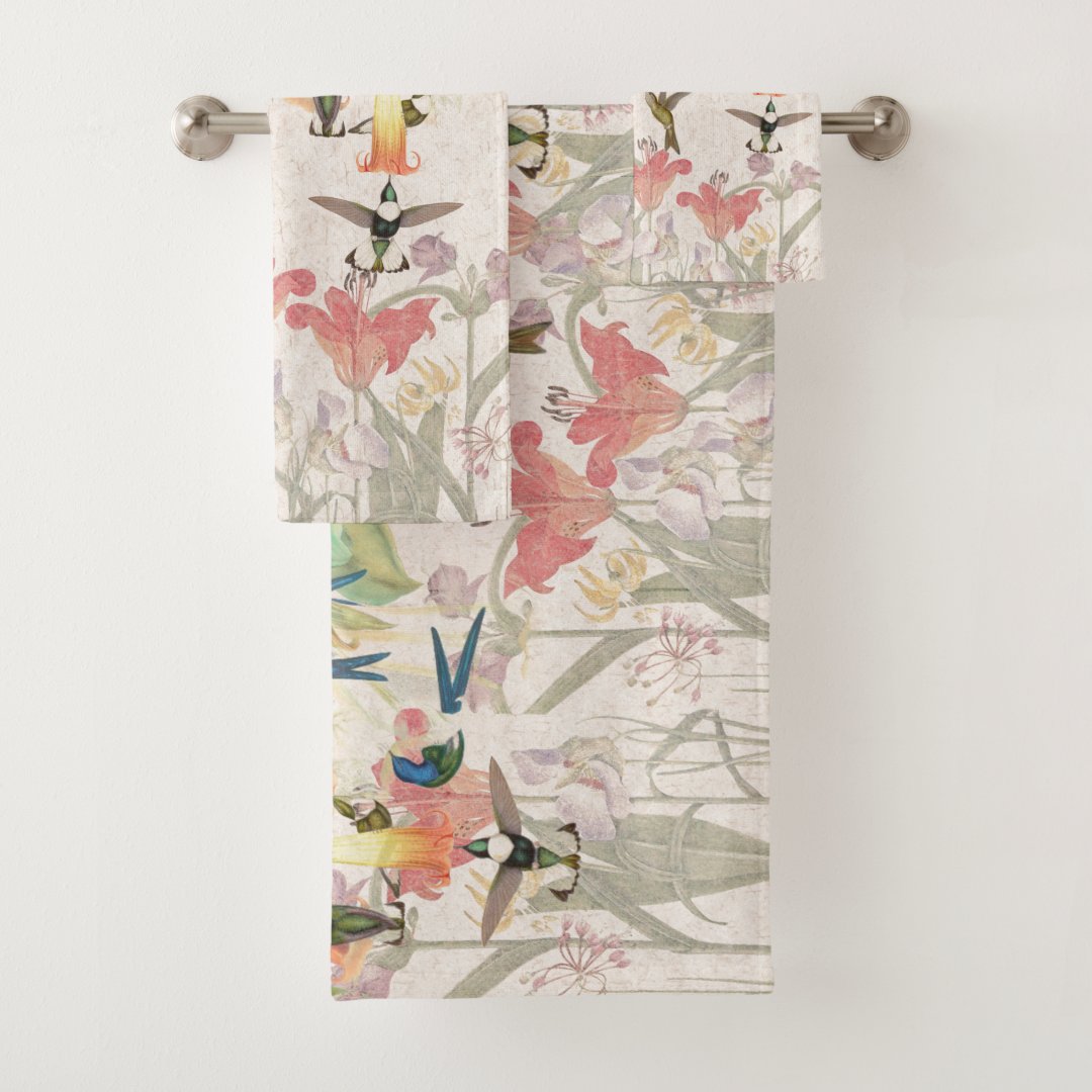 Hummingbird Birds Lily Flower Bath Towel Set | Zazzle