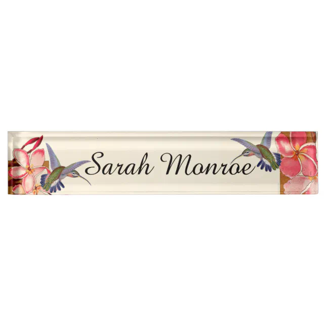 Hummingbird Birds Plumeria Flowers Floral Desk Name Plate | Zazzle