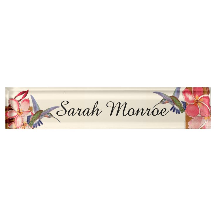 Hummingbird Birds Plumeria Flowers Floral Desk Name Plate | Zazzle