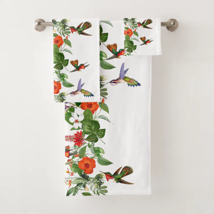 Hummingbird Birds Tropical Flowers Bath Towel Set | Zazzle