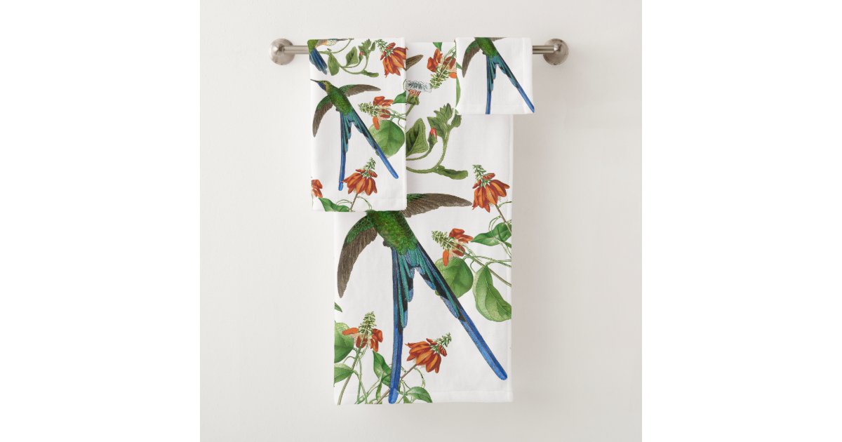 Hummingbird Birds Wildlife Flowers Bath Towel Set | Zazzle