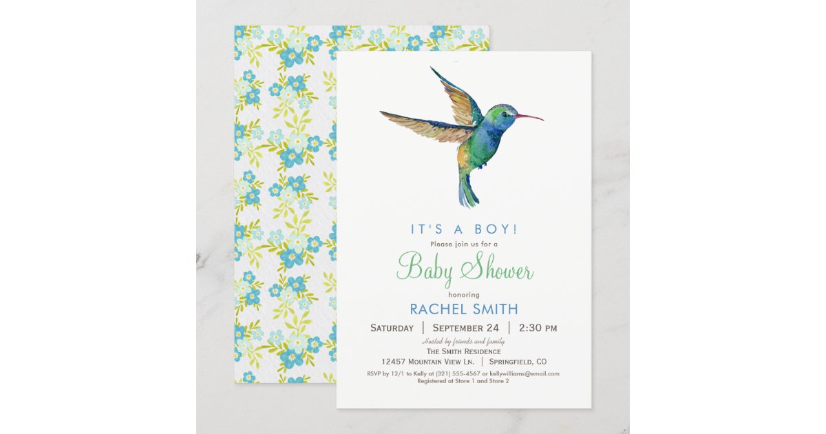 Hummingbird Boy Baby Shower Invitation | Zazzle