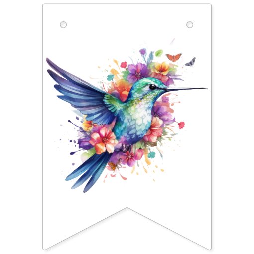 Hummingbird Floral Bouquet Birthday Party Bunting Flags | Zazzle