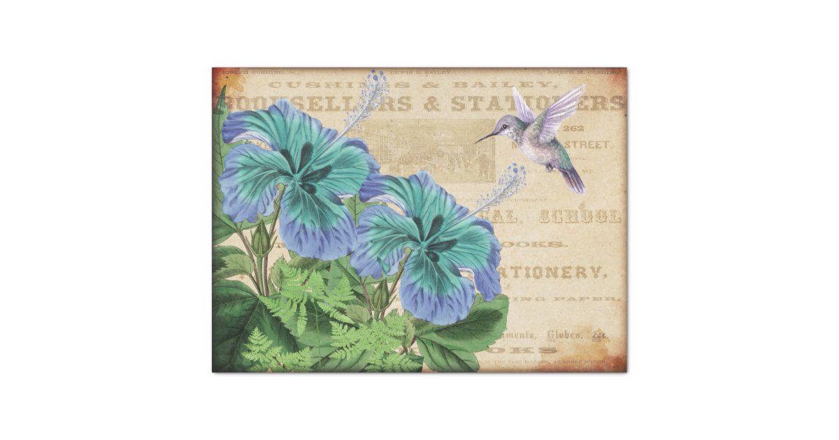 Hummingbird Floral Vintage Decoupage Tissue Paper | Zazzle