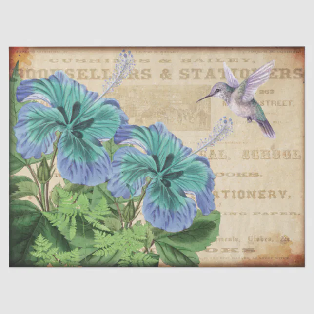 Hummingbird Floral Vintage Decoupage Tissue Paper | Zazzle