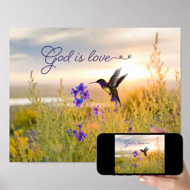 Hummingbird Flower Bible Verse God Is Love Poster | Zazzle