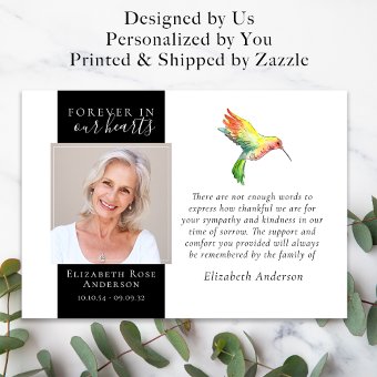 Hummingbird Forever in Our Hearts Photo Funeral Thank You Card | Zazzle