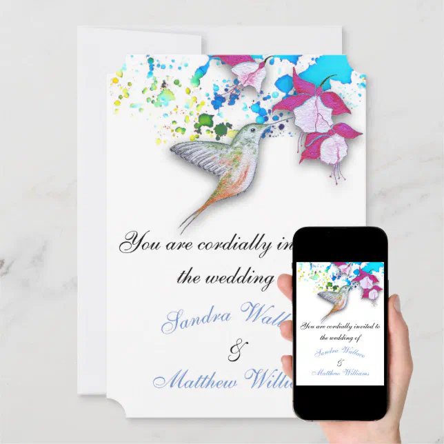 Hummingbird & Fuchsia Elegant Wedding Invitations | Zazzle