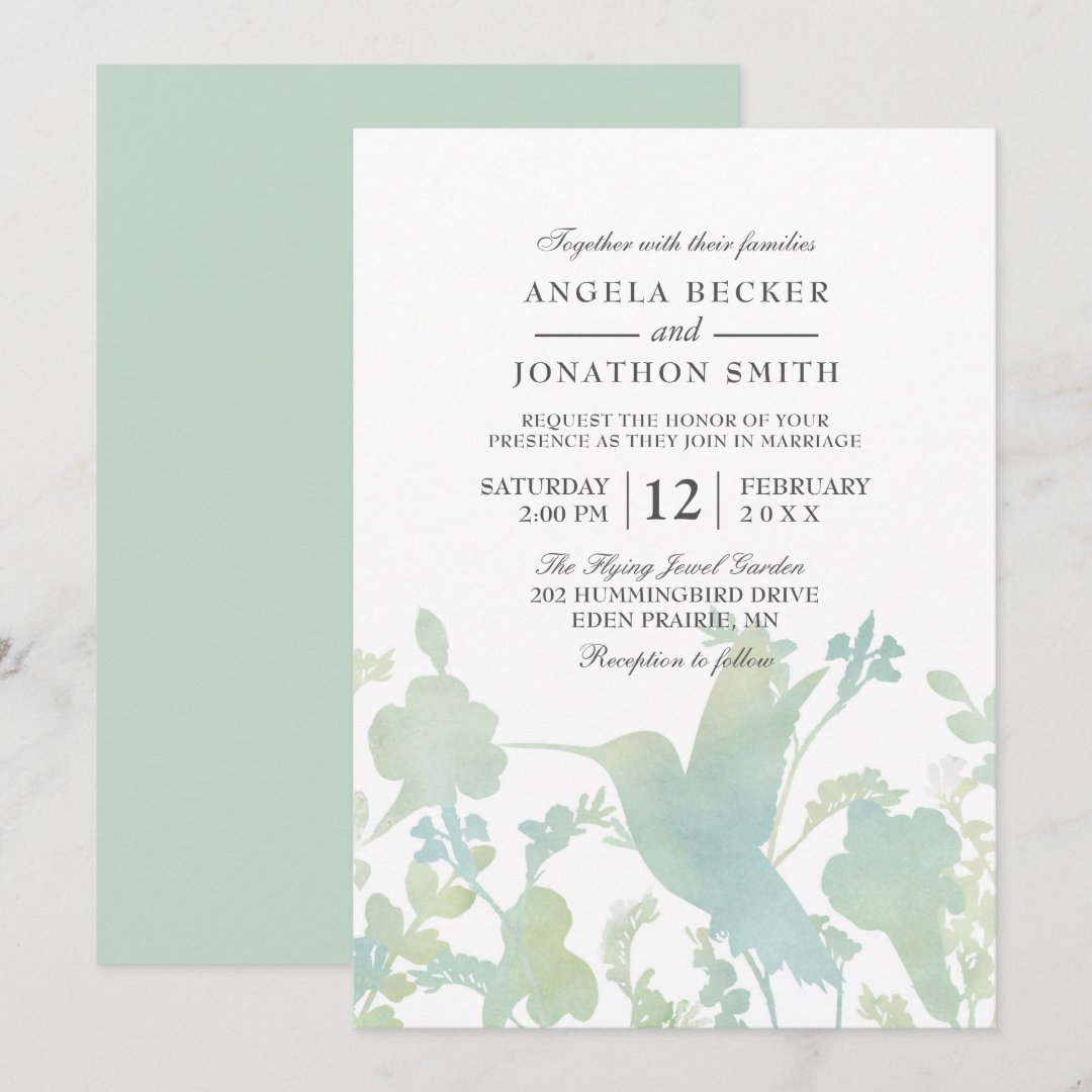 Hummingbird Garden Watercolor Elegant Wedding Invitation | Zazzle