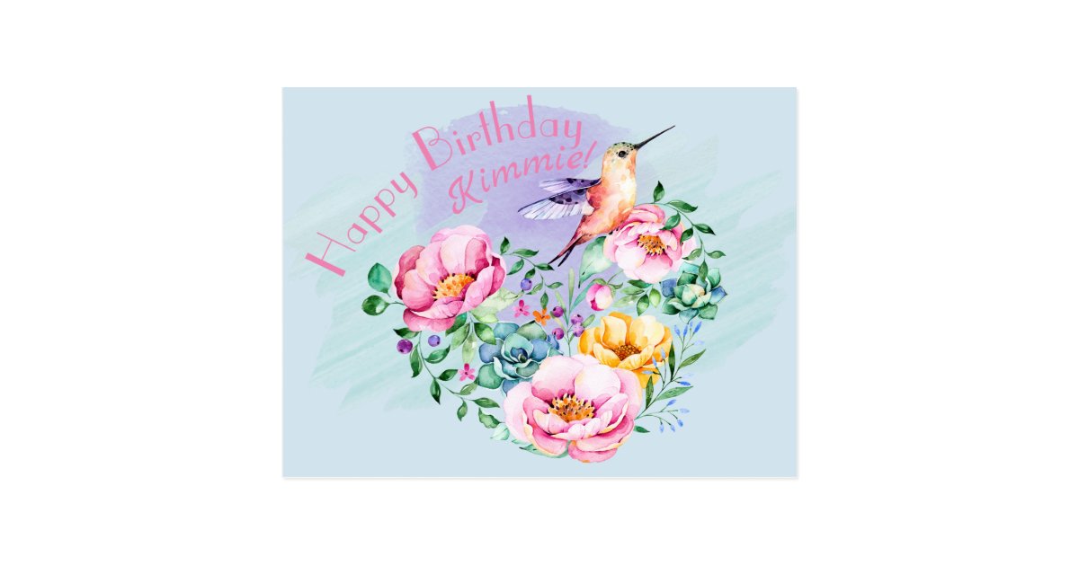 Hummingbird Happy Birthday Postcard | Zazzle.com