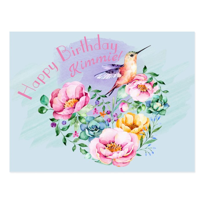 Hummingbird Happy Birthday Postcard | Zazzle.com