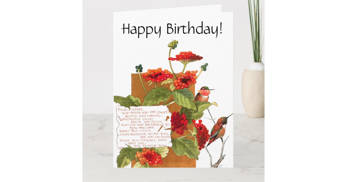 Hummingbird Lantana Flowers Bermuda Poem B'Day Card | Zazzle