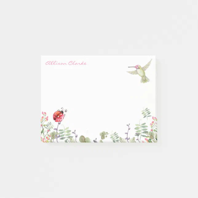 Hummingbird Nature Garden Ladybug Meadow Monogram Post-it Notes | Zazzle