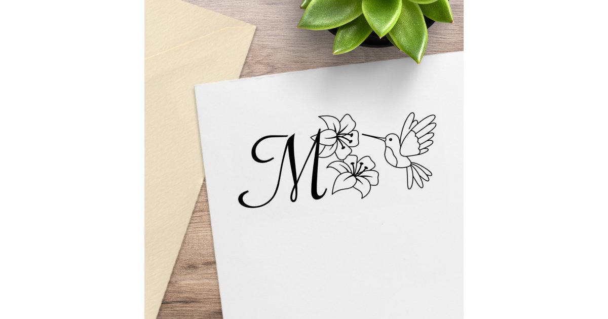 Hummingbird near Flowers Monogram Rubber Stamp | Zazzle