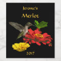 Hummingbird on Garden Flowers Wine Label | Zazzle
