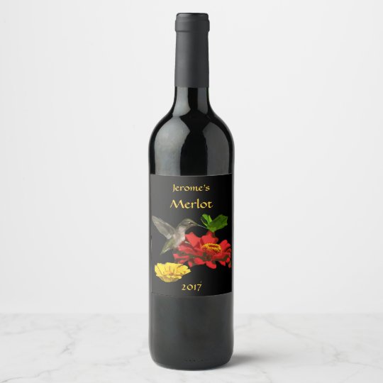 Hummingbird on Garden Flowers Wine Label | Zazzle.com
