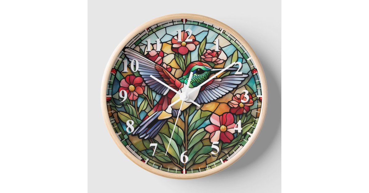 Hummingbird Stained Glass Bird Clock | Zazzle