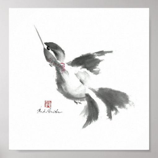 Hummingbird, Sumi-e Poster | Zazzle