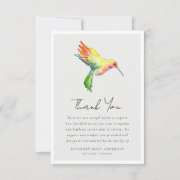 Hummingbird Sympathy Funeral Thank You Card | Zazzle