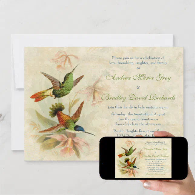 Hummingbird Vintage Floral Wedding Invitation | Zazzle