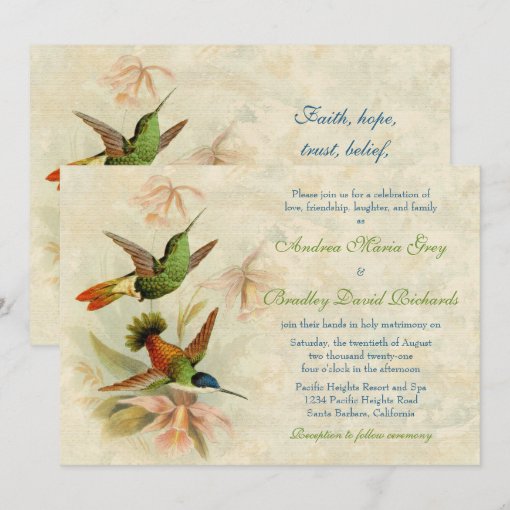 Hummingbird Vintage Floral Wedding Invitation | Zazzle