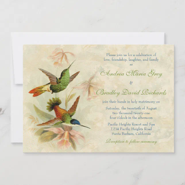 Hummingbird Vintage Floral Wedding Invitation | Zazzle