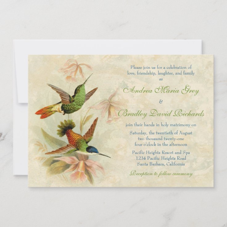 Hummingbird Vintage Floral Wedding Invitation | Zazzle