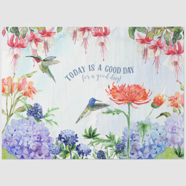 Hummingbird Watercolor Garden Floral Decoupage Tissue Paper | Zazzle