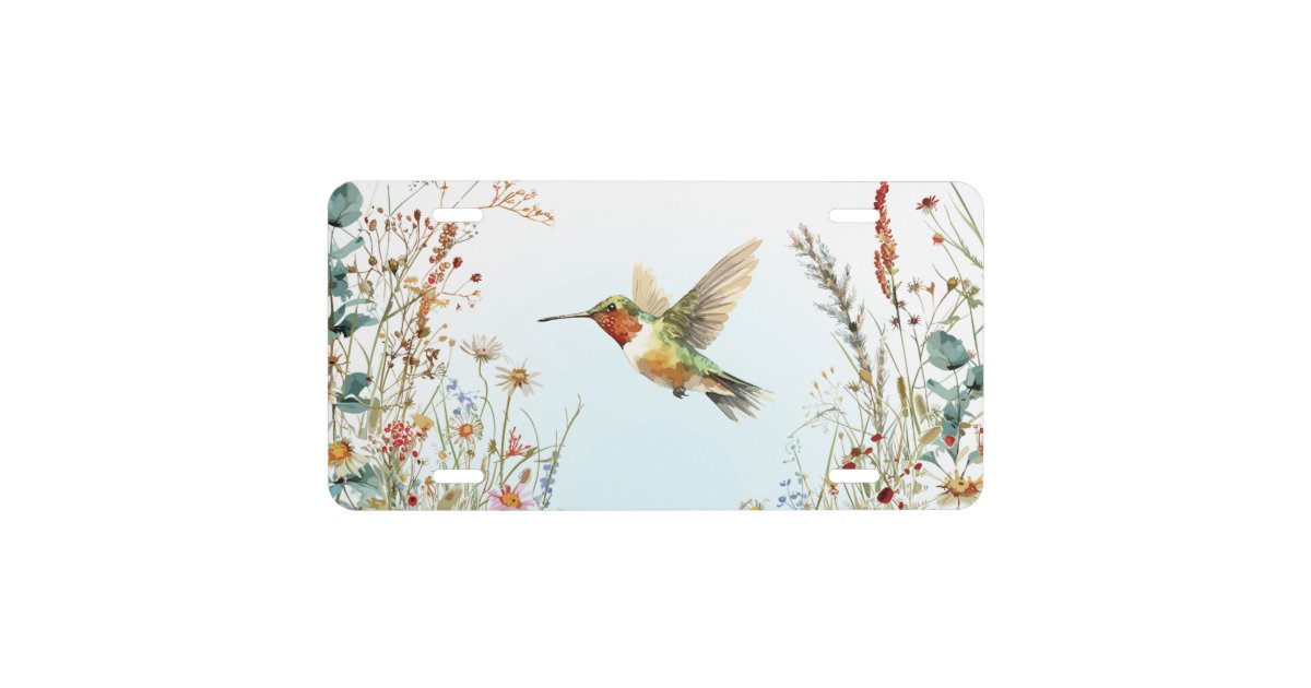 Hummingbird Wildflowers Blue License Plate | Zazzle