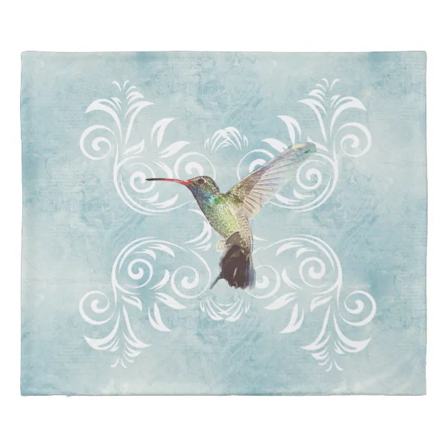 Hummingbird with Flourish Background Duvet Cover | Zazzle