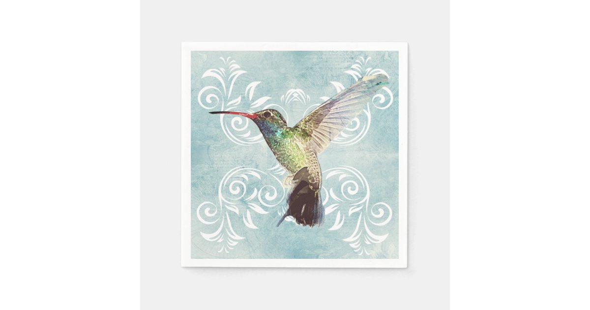 Hummingbird with Flourish Background Napkins | Zazzle