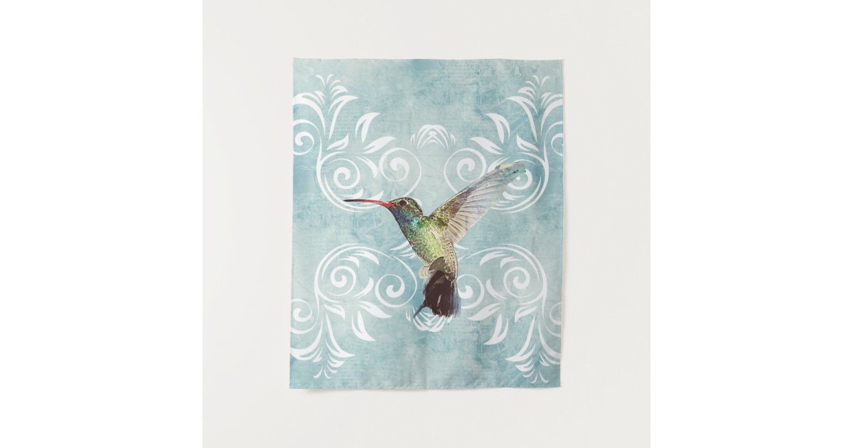 Hummingbird with Flourish Background Tapestry | Zazzle