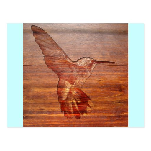 Hummingbird wood carving postcard | Zazzle