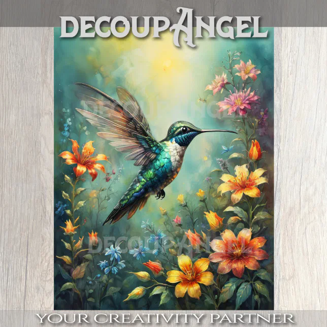 Hummingbirds and Colorful Flowers - Decoupage - Tissue Paper | Zazzle