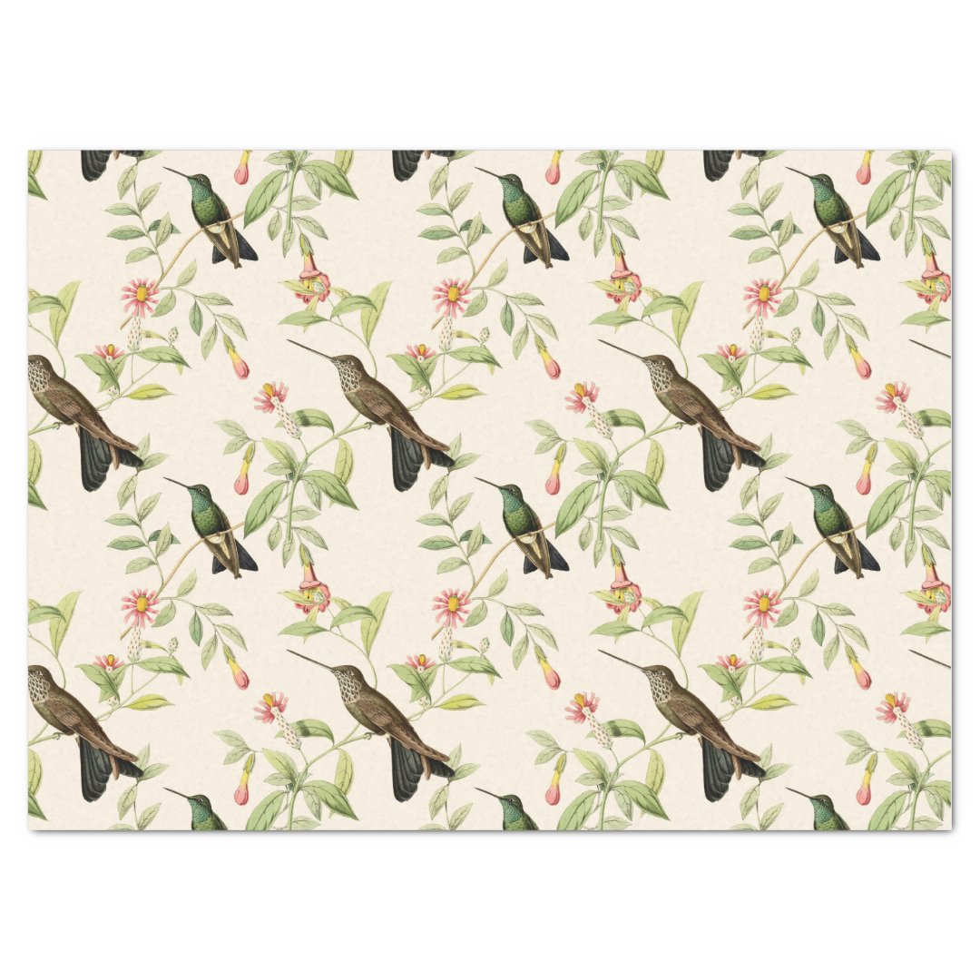 Hummingbirds and Leaves on Ivory Decoupage Tissue Paper | Zazzle