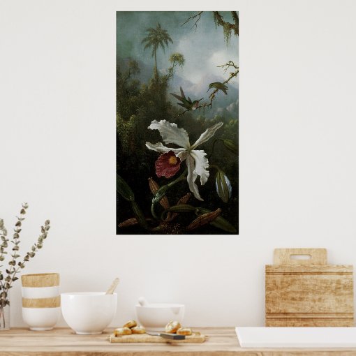 Hummingbirds and White Orchid by Martin J. Heade Poster | Zazzle