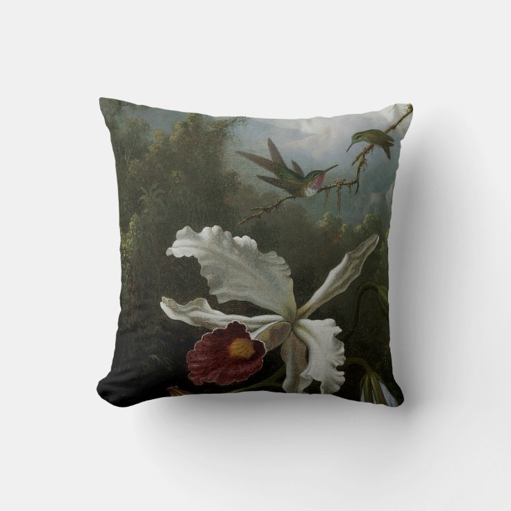 Hummingbirds and White Orchid by Martin J. Heade Throw Pillow | Zazzle