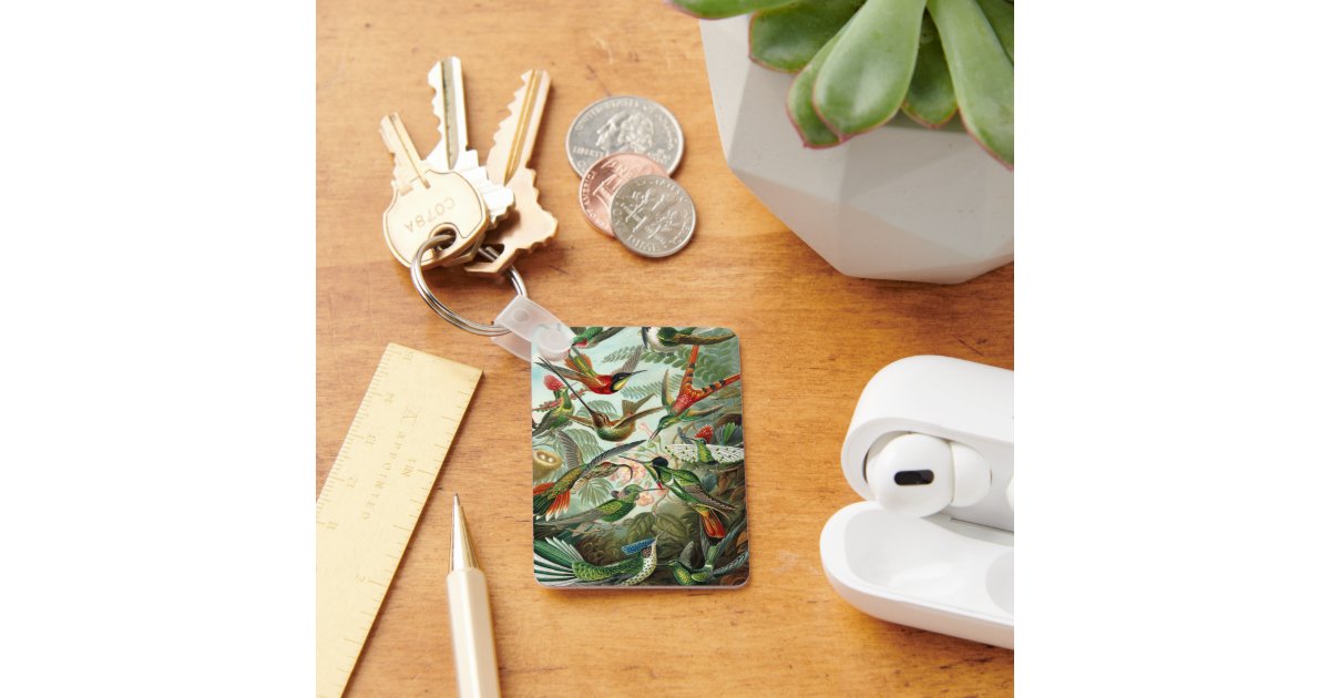 Hummingbirds by Ernst Haeckel, Vintage Birds Trees Keychain | Zazzle