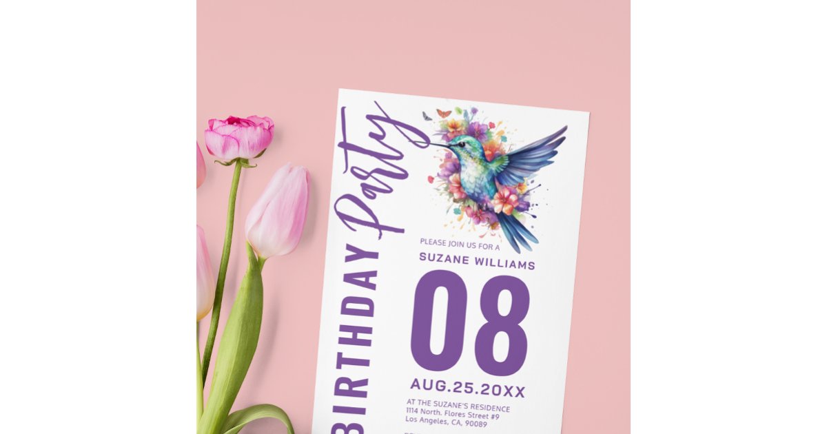 Hummingbirds Floral Bouquer Birthday Party Invitation | Zazzle
