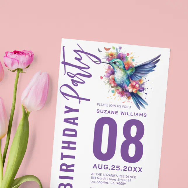 Hummingbirds Floral Bouquer Birthday Party Invitation | Zazzle