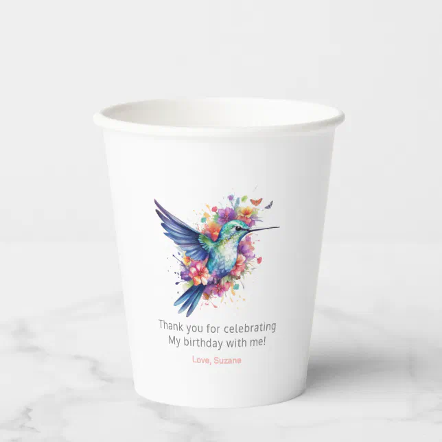 Hummingbirds Floral Bouquet Birthday Party Paper Cups | Zazzle