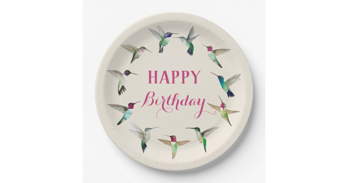 Hummingbirds Happy Birthday Paper Plates | Zazzle