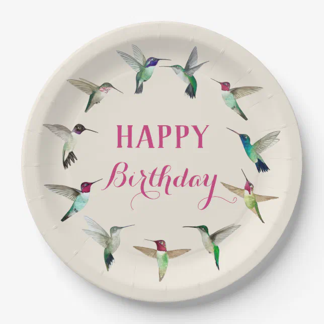 Hummingbirds Happy Birthday Paper Plates | Zazzle